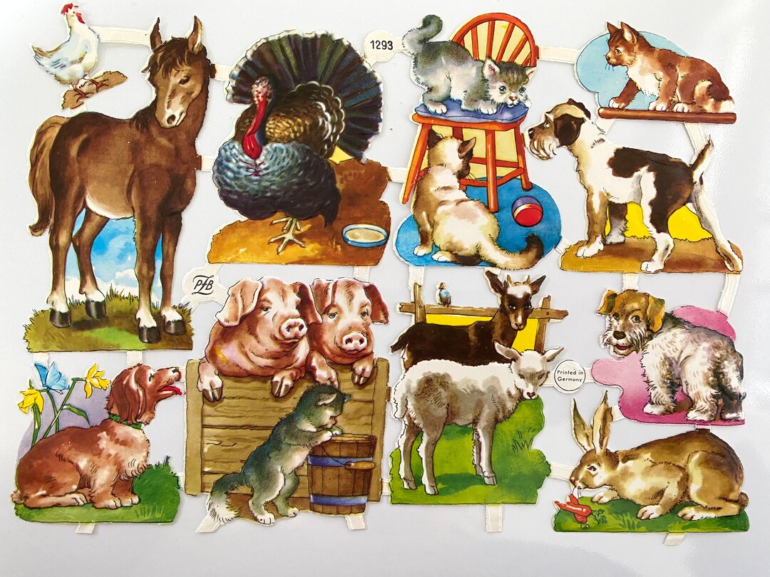 Vintage Farm Animals Turkey + Pigs Die Cut Embossed SCRAP | Victorian ...
