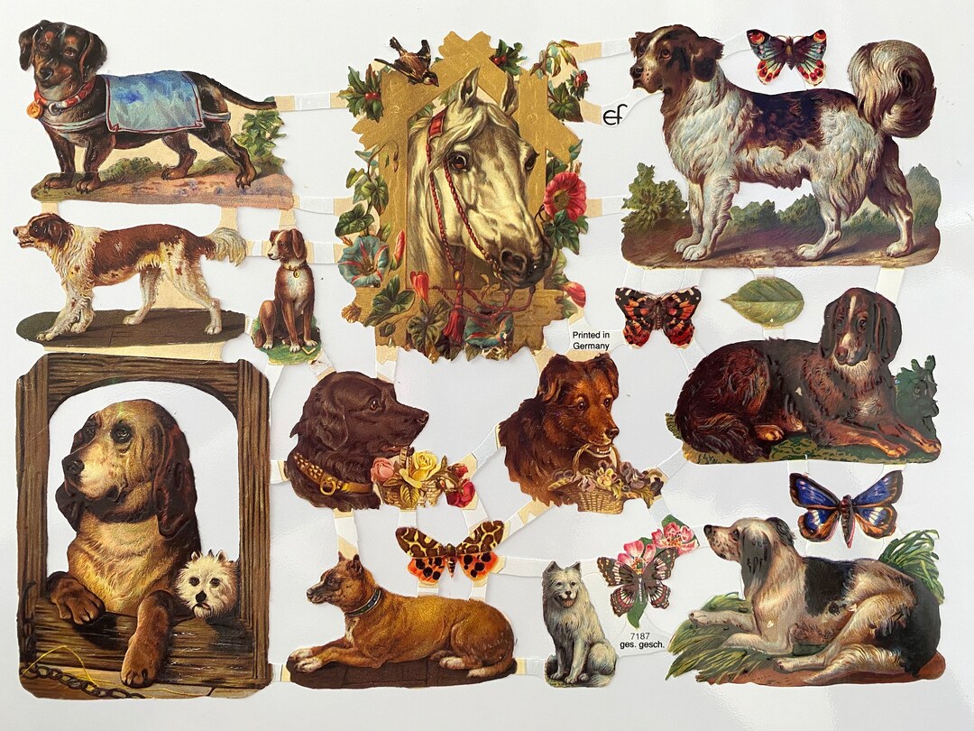 Vintage Horse With Dogs Die Cut Embossed SCRAP | Victorian Style Relief ...