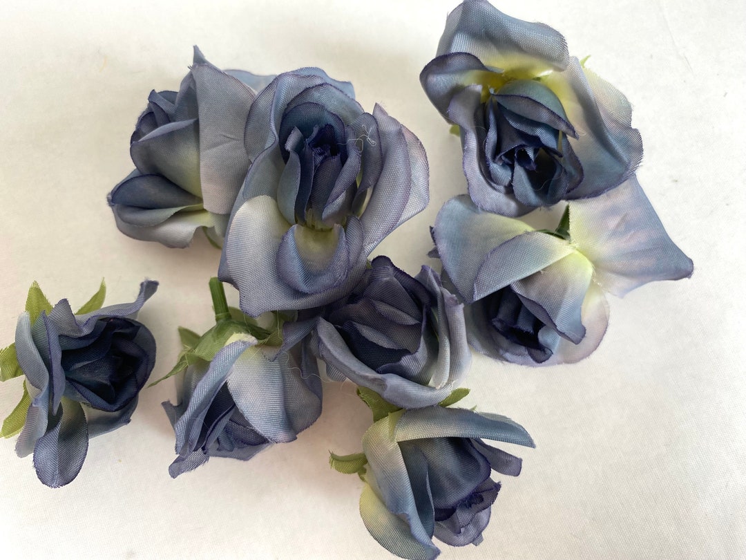 8 Pcs Vintage Artificial Navy BLUE ROSES | Faux Silk Polyester Dark ...