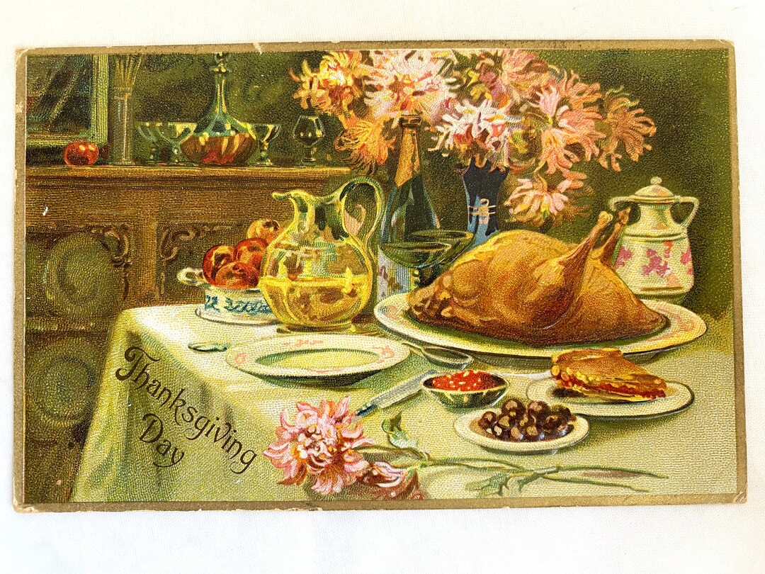 Victorian 1908 THANKSGIVING Dinner W/gold Border Embossed POSTCARD ...