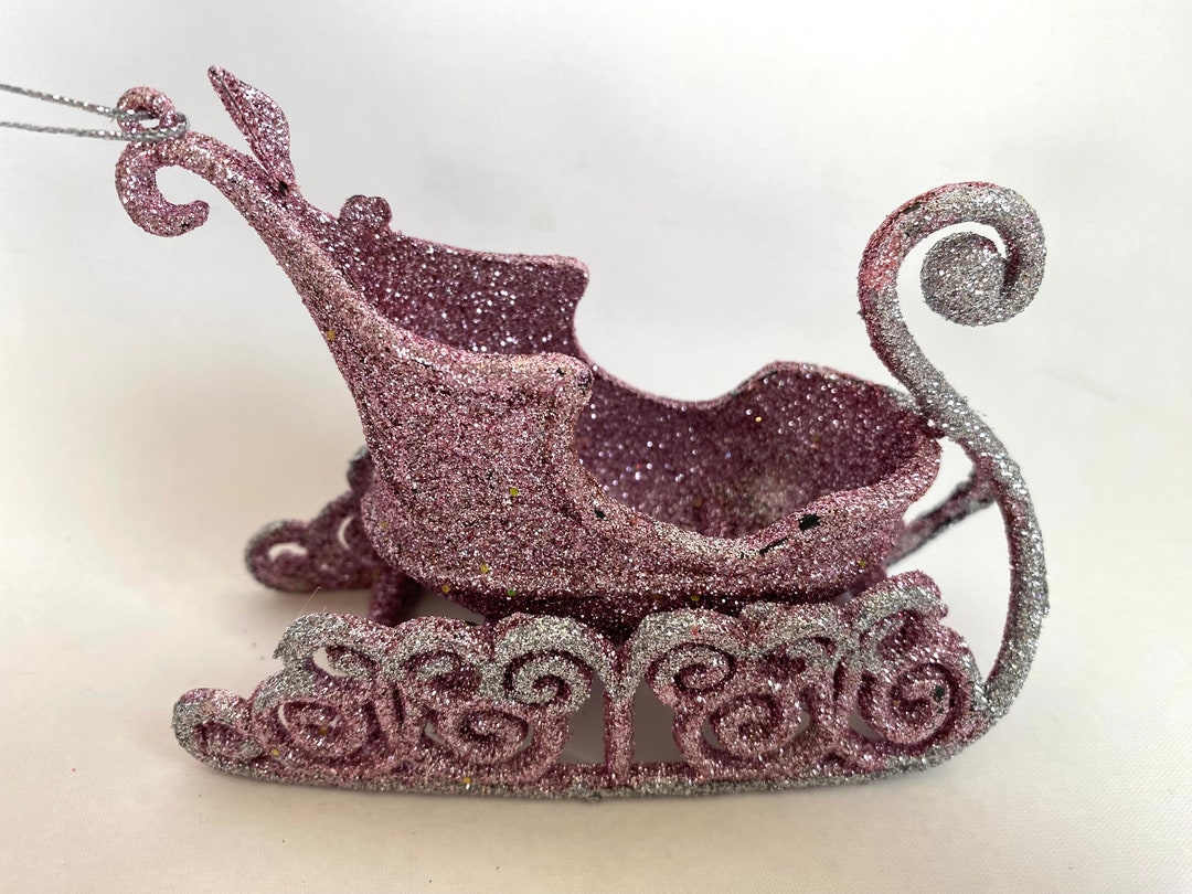 Santa SLEIGH | PINK & Silver GLITTER Sleigh Ornament | 4.5” X 3.5” X 2 ...