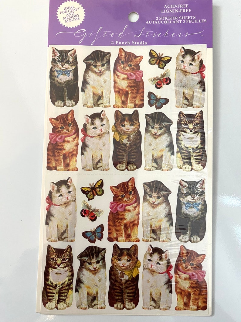 Vintage Assorted CATS Sticker Sheet Cute Cats Gifted Stickers Punch ...