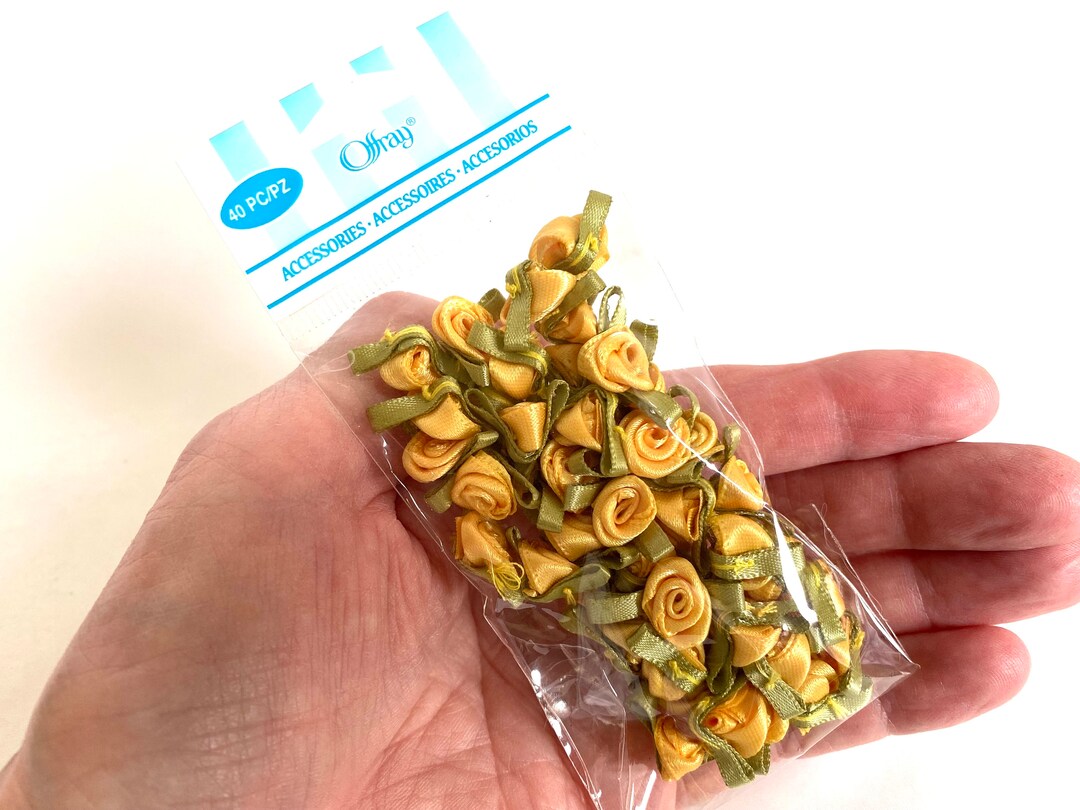 40 Pcs Golden YELLOW Satin RIBBON ROSES | Offray 100% Polyester Yellow ...