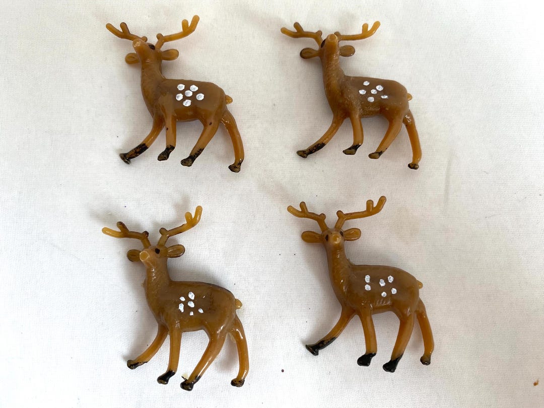 4 Pcs Miniature REINDEER | 1-1/2” Tiny Plastic Christmas DEER ...