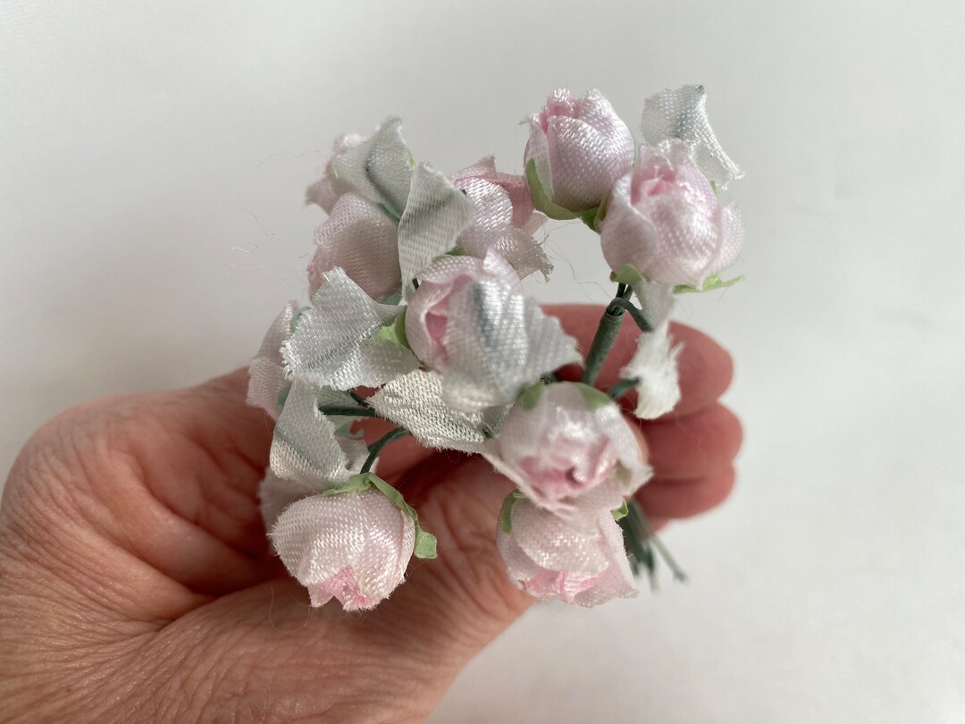 Vintage Artificial Light PINK ROSE Buds | Mini Bouquet of 5 Stems Faux ...
