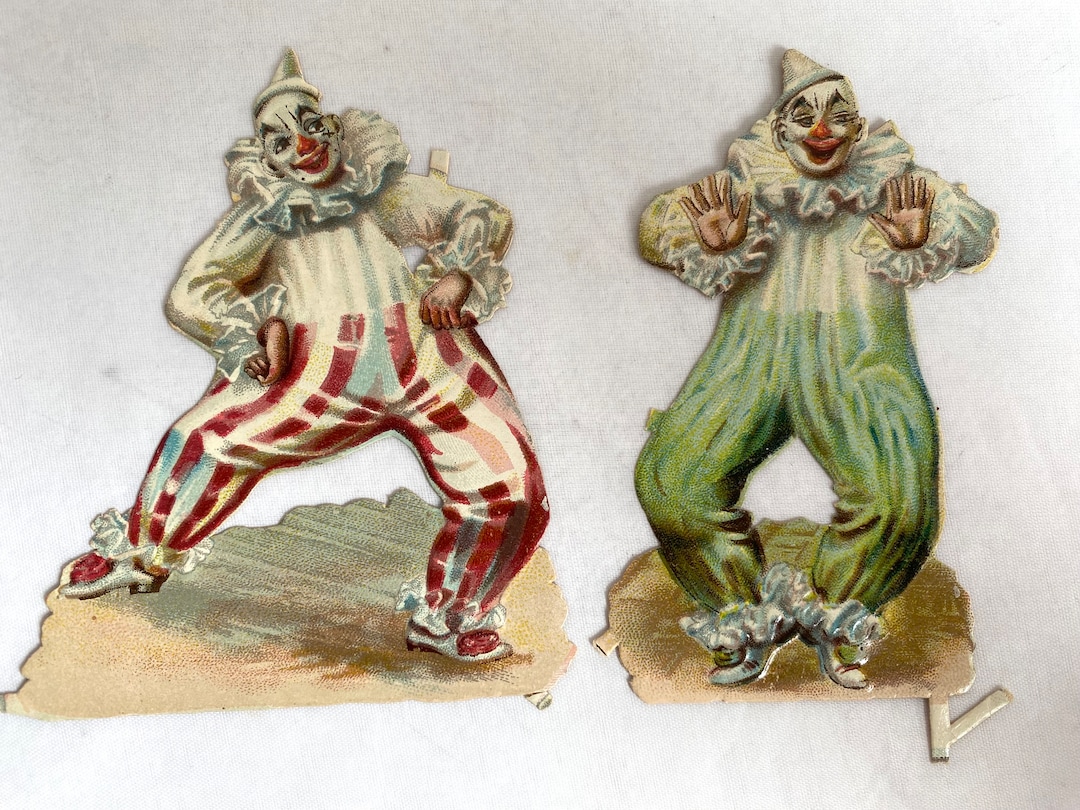 Lot of 2 VICTORIAN CLOWNS Die Cut Embossed Scraps | 4” H Victorian Red ...