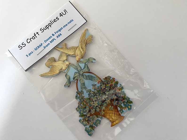 5 Pcs Vintage DOVES & Forget-me-nots Die Cut Embossed SCRAPS | Mamelok ...