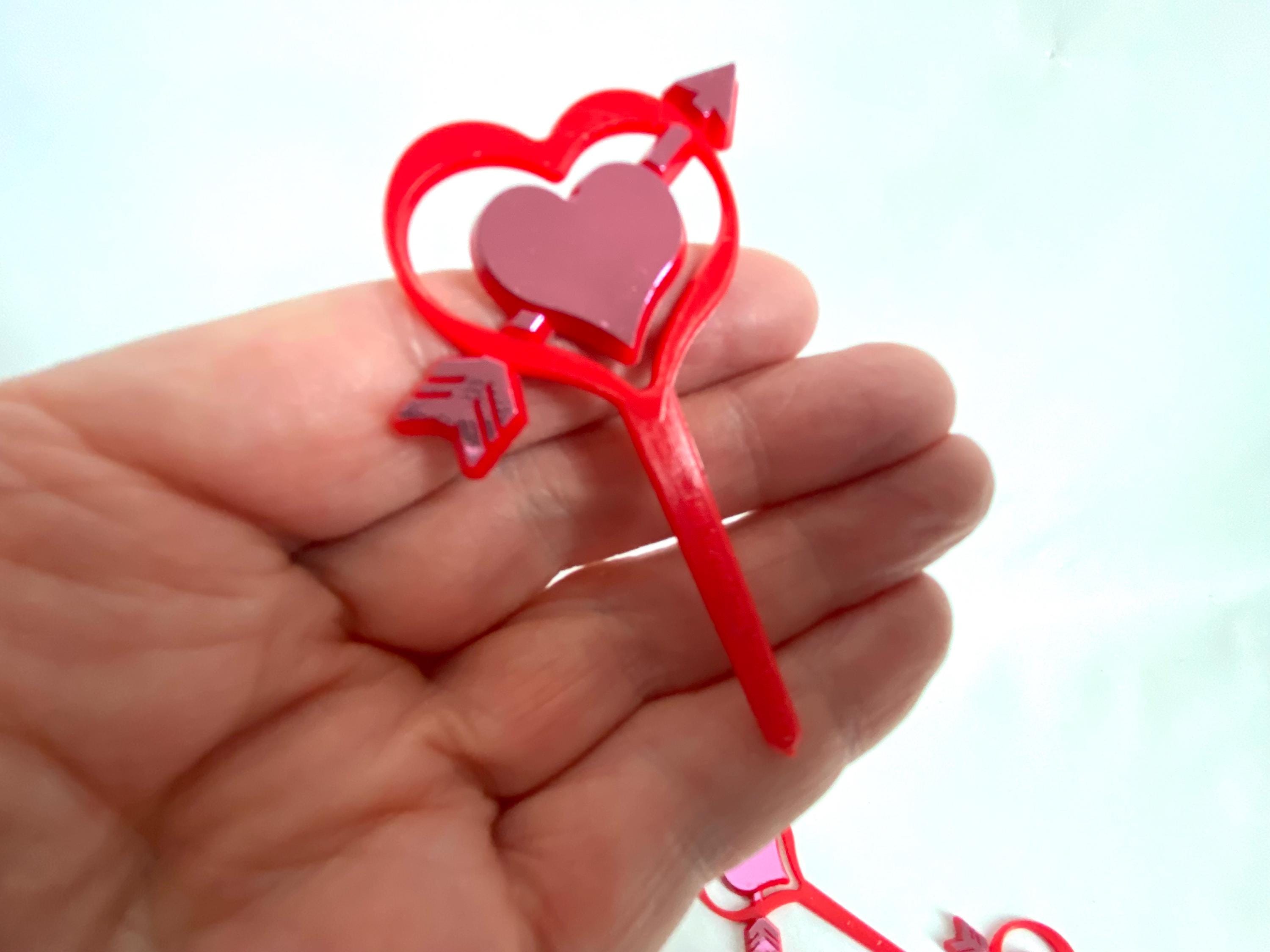 7 Pcs VALENTINE 3” Red HEART W/pink Arrow Cupcake PICKS | Valentine’s ...