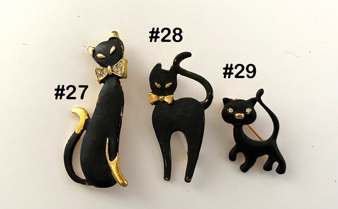 Vintage BLACK CAT Gold-plated Matte Black Pin / Brooch | 3 Choices: 2 ...