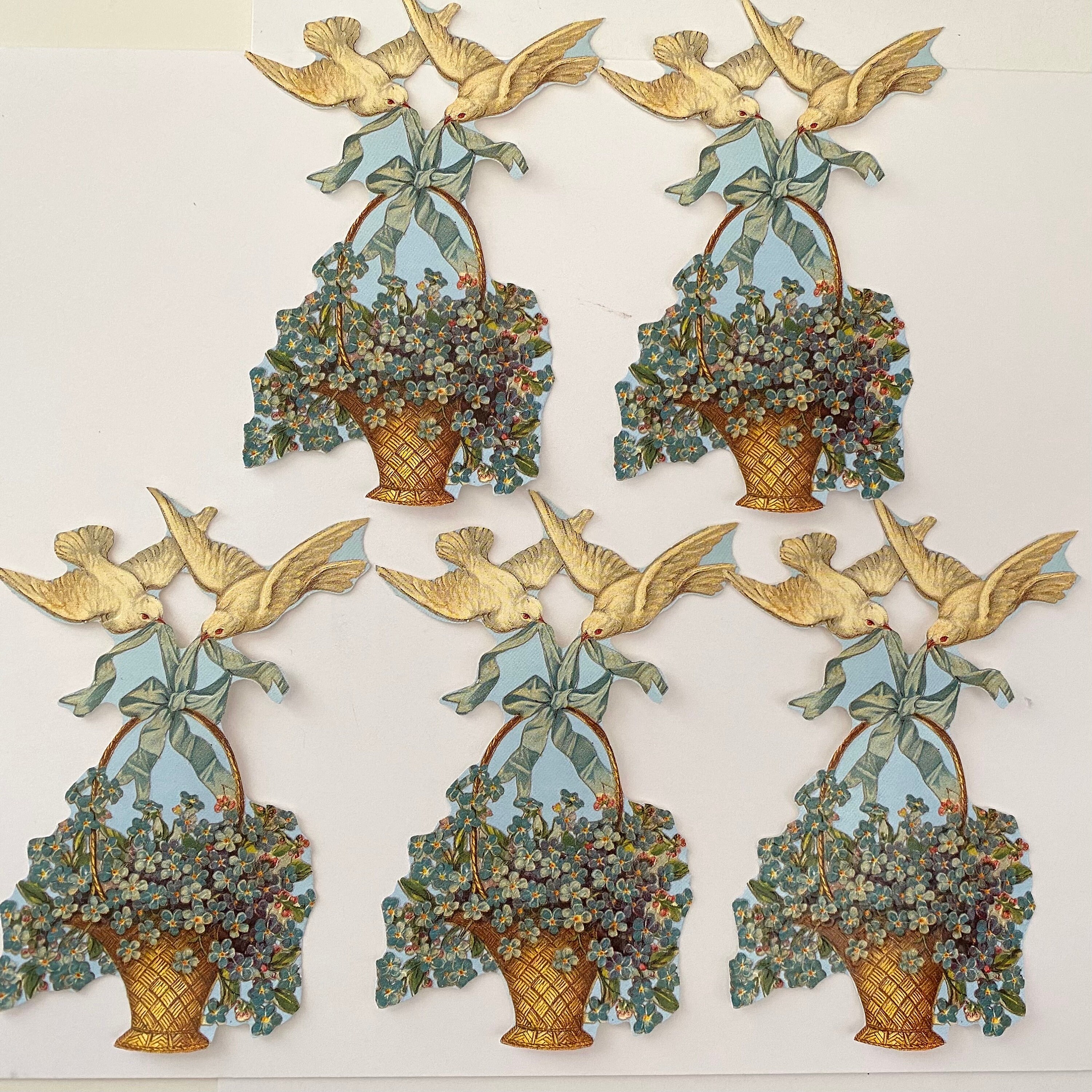 5 Pcs Vintage DOVES & Forget-me-nots Die Cut Embossed SCRAPS | Mamelok ...
