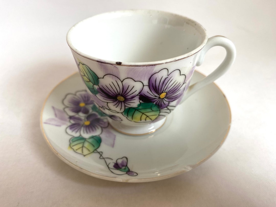 Vintage NASCO PURPLE Flowers TEACUP and Saucer Handpainted Purple ...