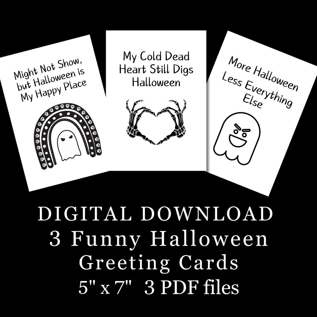 Funny Halloween Cards|printable Halloween Note Cards|digital Download ...
