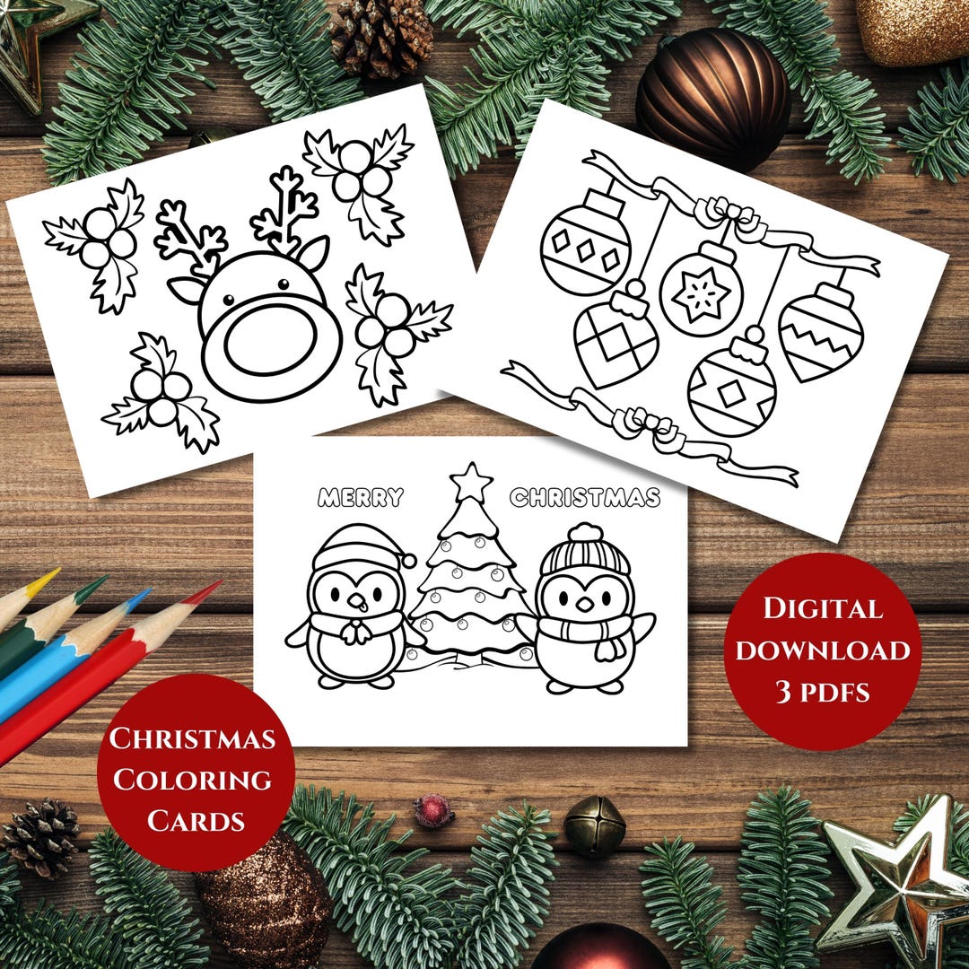 Christmas Coloring Cards|printable Coloring Card|kid Christmas Activity ...