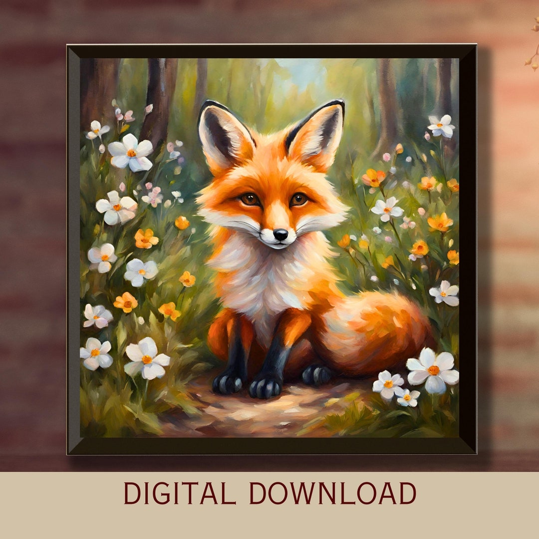 Fox in Spring Printable Wall Art Decor,digital Download,young Fox Portrait,cottagecore Decor ...