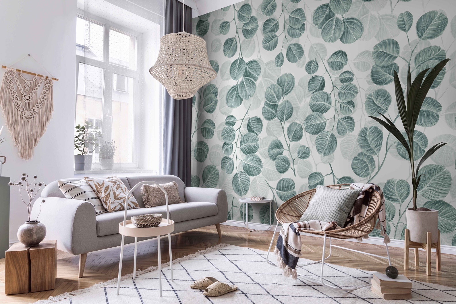 Leaf Eucalyptus Green Boho Wallpaper Leaf Wallpaper Peel and - Etsy