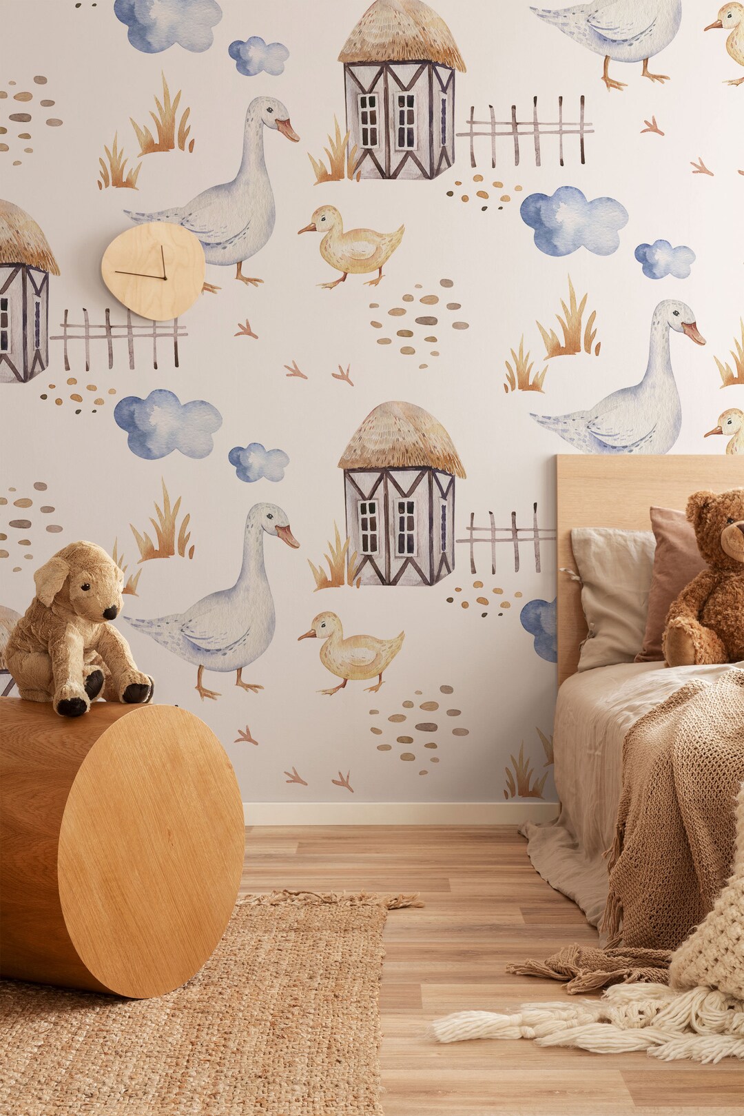 Goose and Chick Wallpaper: Farm Animal Nursery Decor (peel and Stick ...