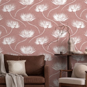 Linen Floral Wallpaper, Modern, Minimal, Wallpaper, Scandinavian ...