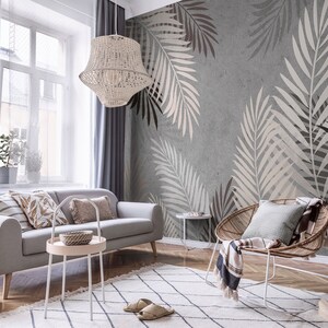 Tropical Palm Leaves Wallpaper, Gray Palm Wallpaper, Exotic Gray Leaves ...
