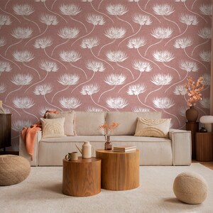 Linen Floral Wallpaper, Modern, Minimal, Wallpaper, Scandinavian ...