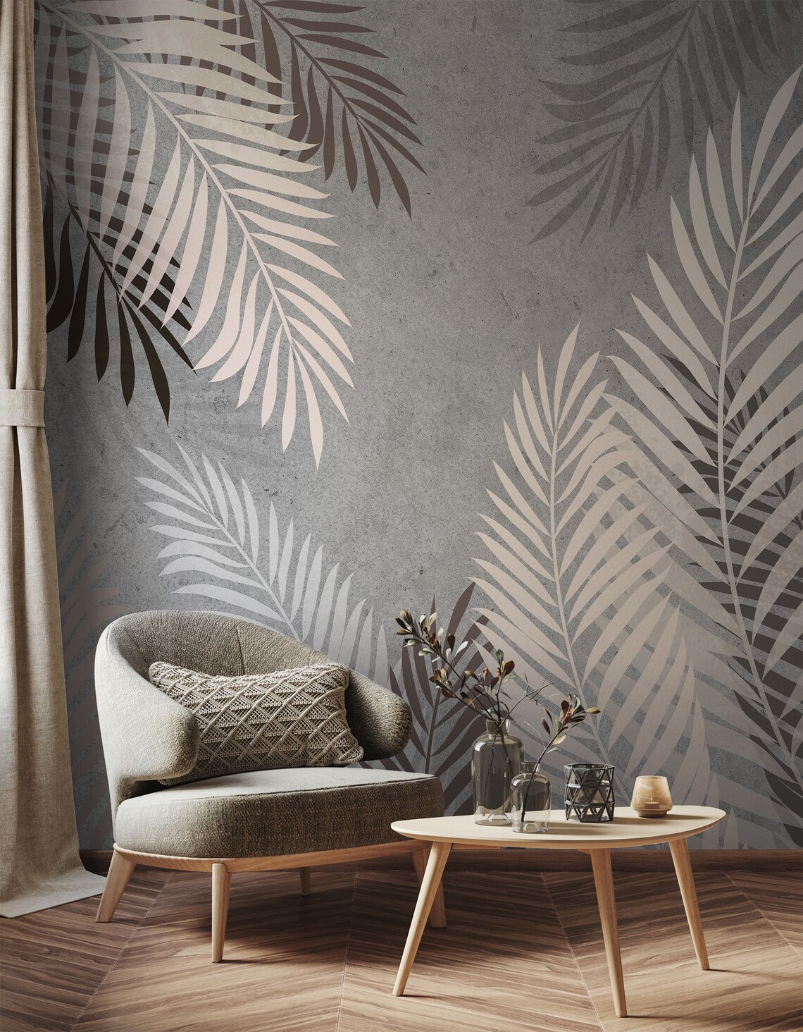 Tropical Palm Leaves Wallpaper Gray Palm Wallpaper Exotic - Etsy
