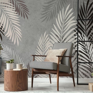 Tropical Palm Leaves Wallpaper, Gray Palm Wallpaper, Exotic Gray Leaves ...