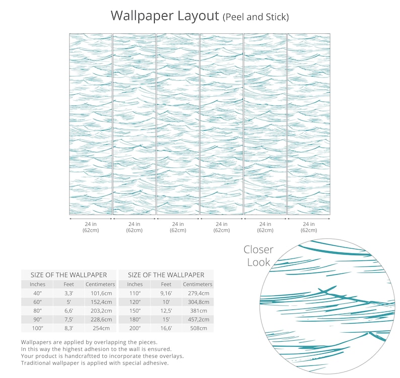 Blue Waves Wallpaper: Coastal Peel and Stick Wall Art - Etsy