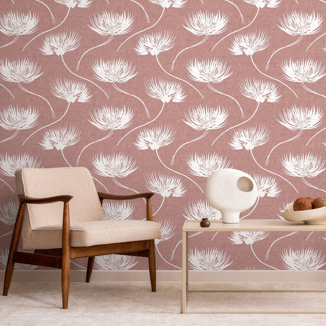 Linen Floral Wallpaper, Modern, Minimal, Wallpaper, Scandinavian ...