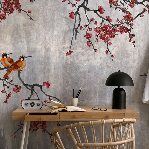 Chinoiserie Wallpaper Mural Red - Etsy