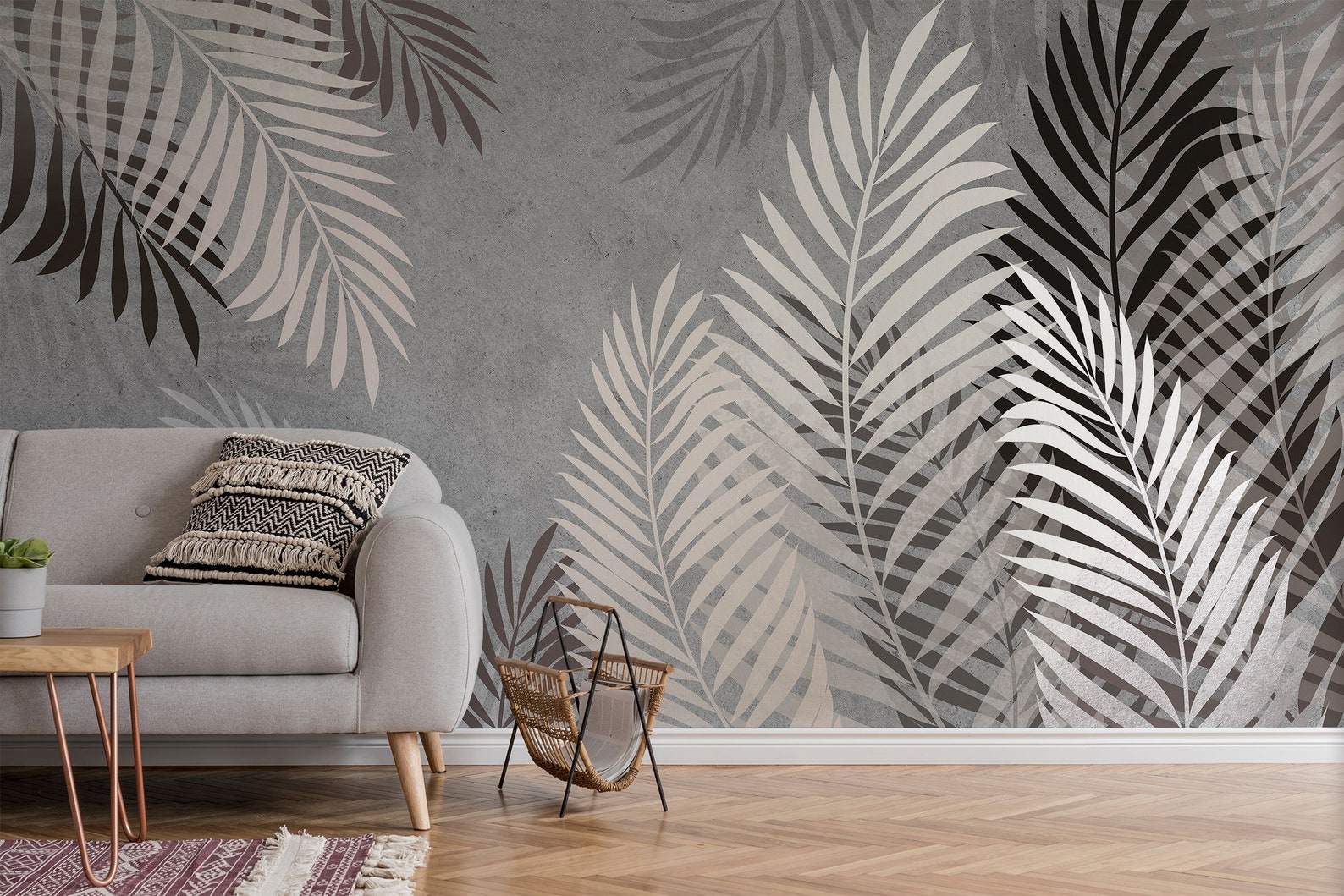 Tropical Palm Leaves Wallpaper Gray Palm Wallpaper Exotic - Etsy