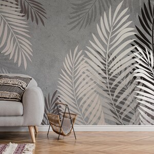 Tropical Palm Leaves Wallpaper, Gray Palm Wallpaper, Exotic Gray Leaves ...