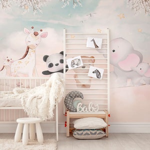 Watercolor Cute Animals Wallpaper, Acrobat Animals Wall Mural, Nursery ...