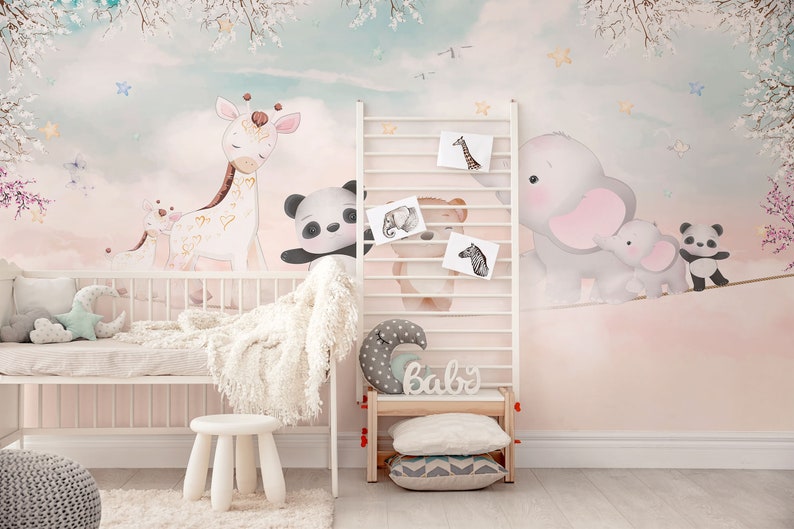 Watercolor Cute Animals Wallpaper Acrobat Animals Wall Mural - Etsy