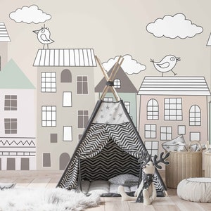 Kids Building Wallpaper, Kids Wallpaper Peel and Stick, Nursery Wall ...