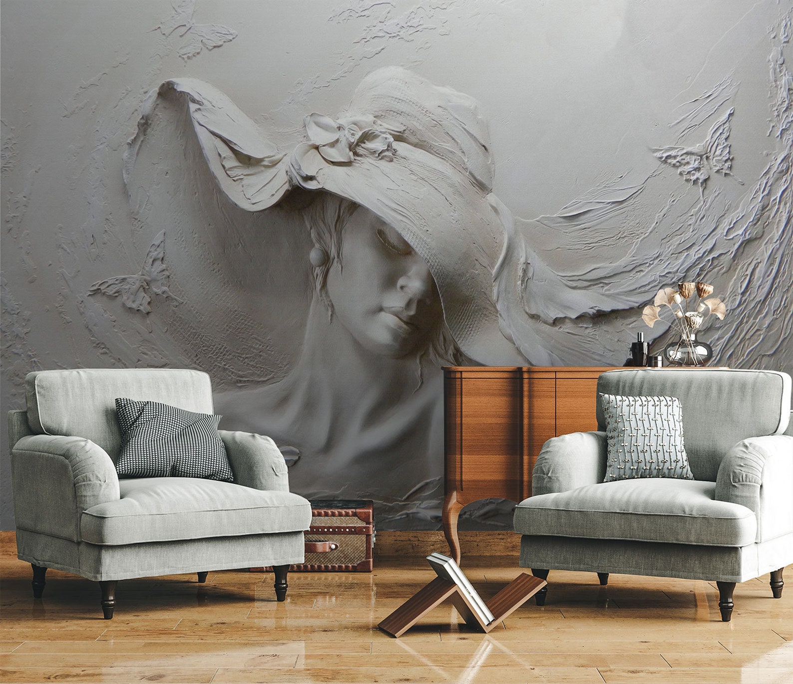 3D Woman Sculpture Wallpaper Mural: Peel and Stick Relief Wall Art - Etsy