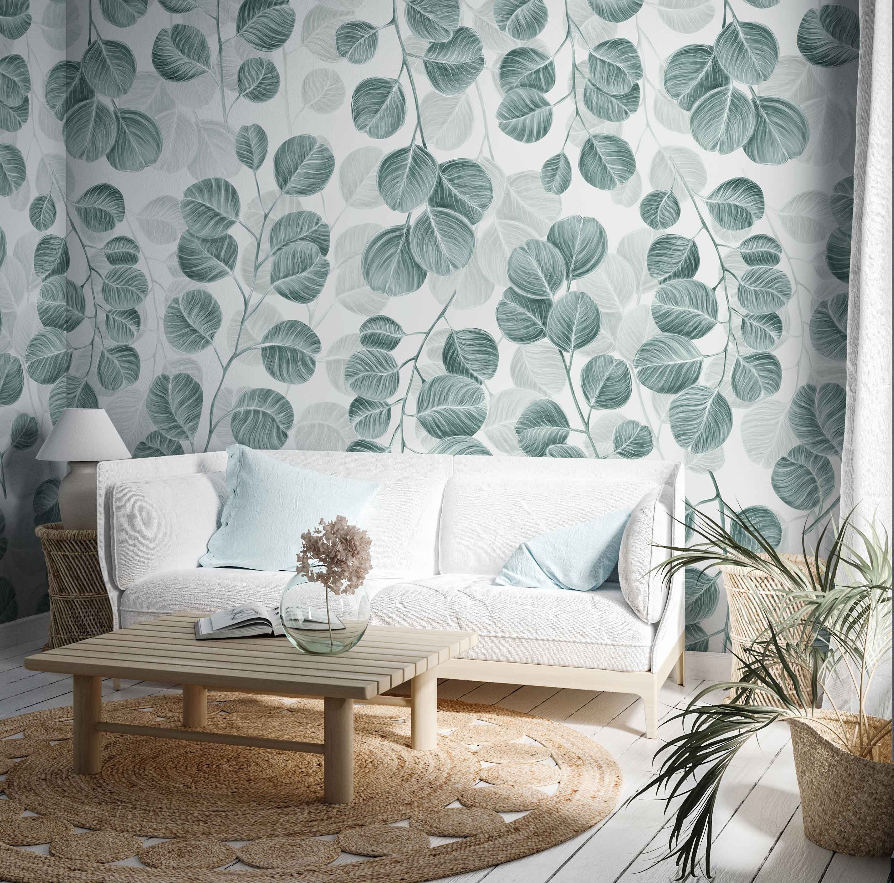Leaf Eucalyptus Green Boho Wallpaper Leaf Wallpaper Peel and - Etsy