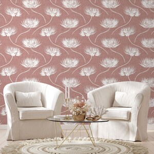 Linen Floral Wallpaper, Modern, Minimal, Wallpaper, Scandinavian ...