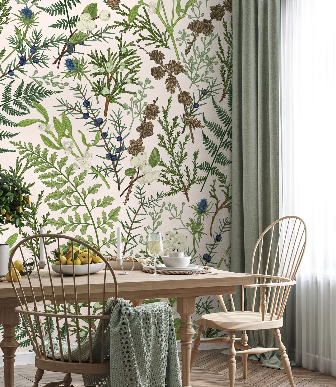 Fern Botanical Wallpaper Traditional or Peel and Stick, Wild Floral ...