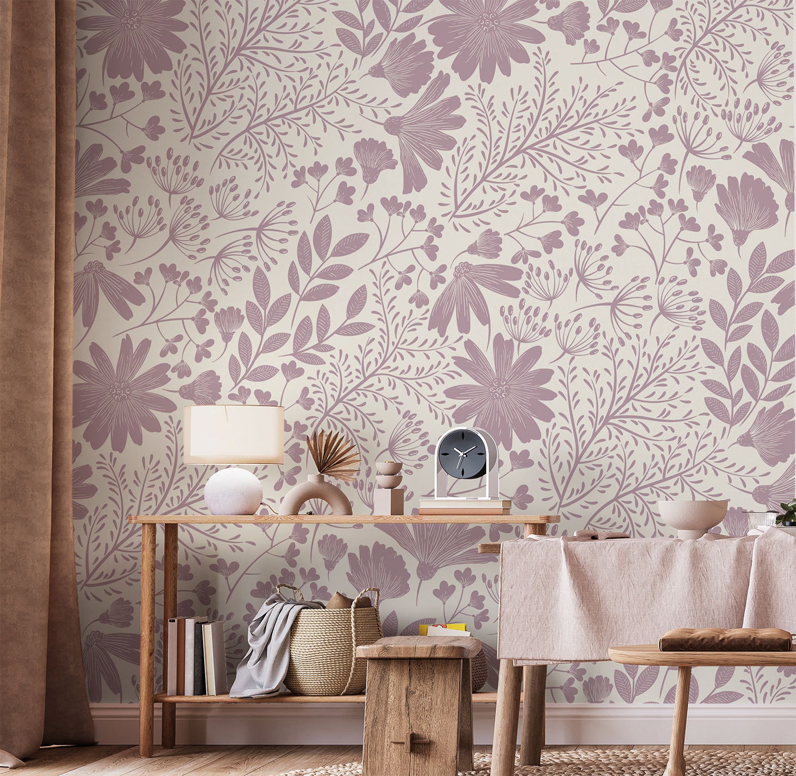 Beige Floral Peel and Stick Wallpaper: Victorian Botanical Mural - Etsy