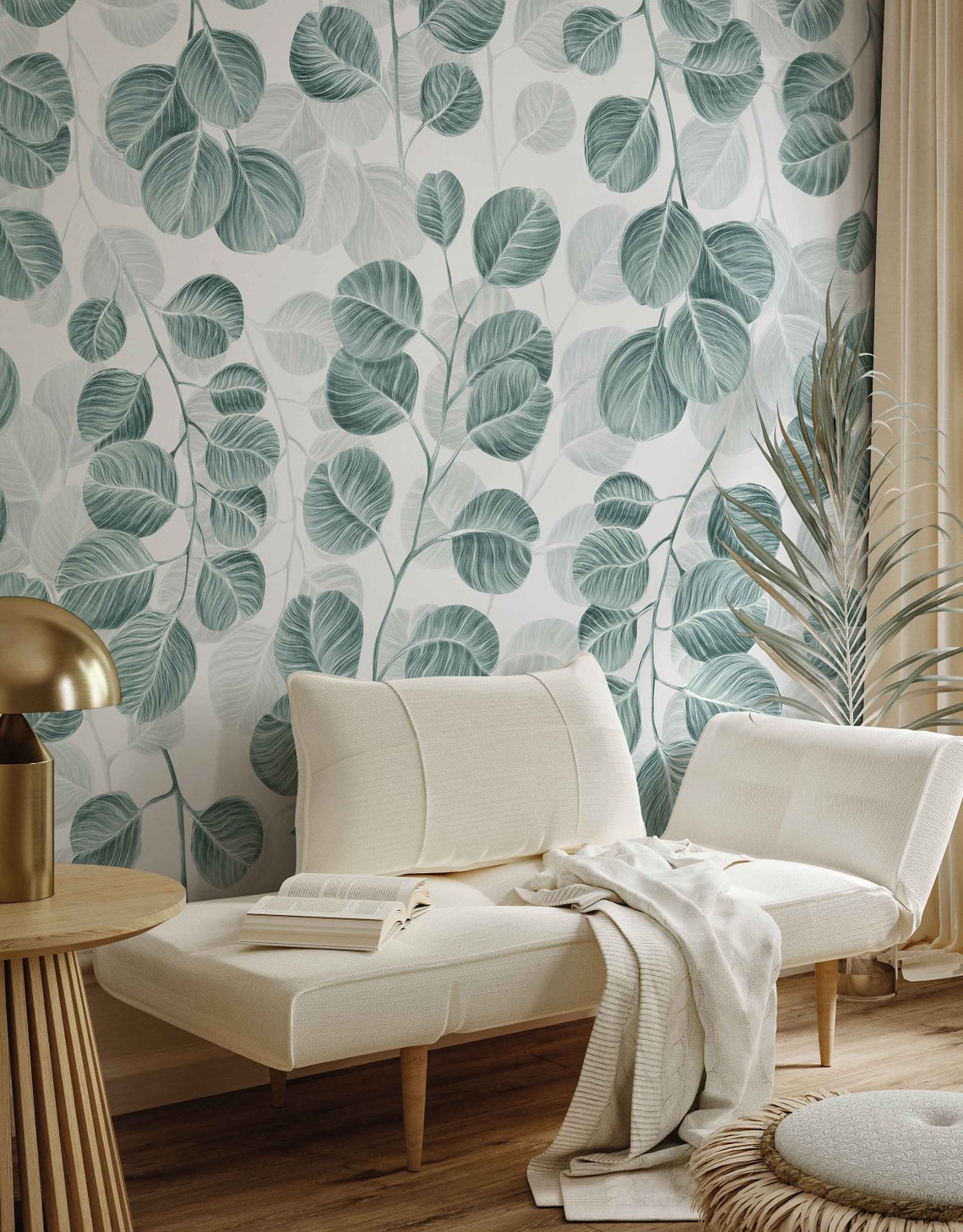 Leaf Eucalyptus Green Boho Wallpaper Leaf Wallpaper Peel and - Etsy