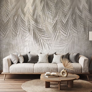 Neutral Leaf Wallpaper, Subtle Design Palm Leaf Wallpaper, Soft ...