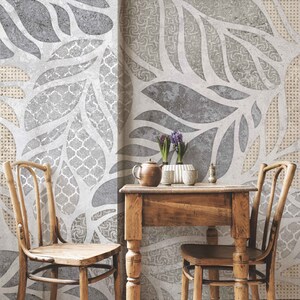 Gray Leaves Wallpaper, Minimal Modern Wallpaper Mural, Peel and Stick ...