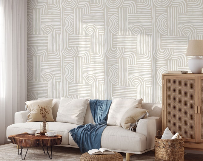 Boho Wallpaper Abstract Shape Art Wall Mural Peel and Stick ...