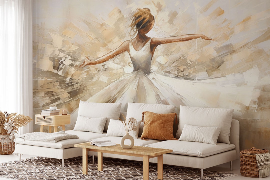 Neutral Abstract Ballerina Oil Paint Wallpaper, Peel and Stick, Dance ...