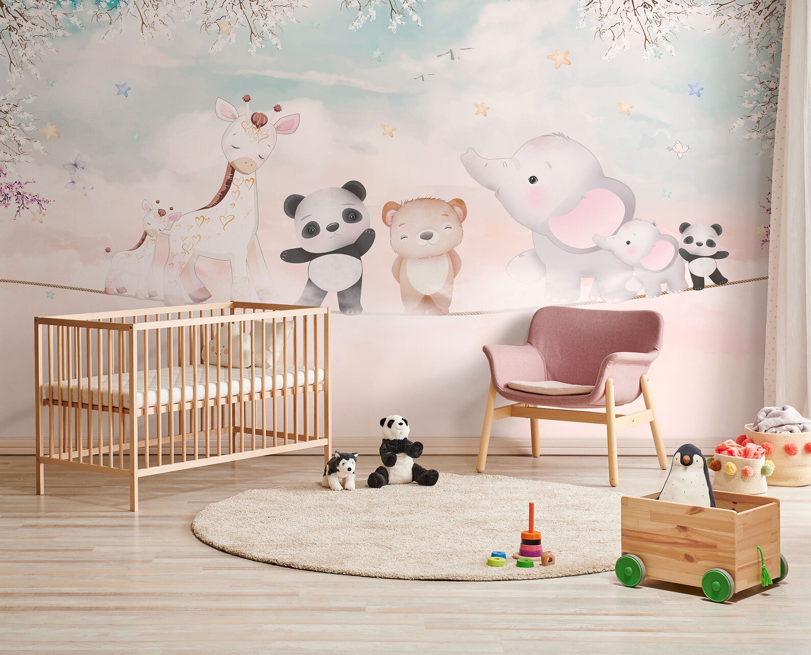 Watercolor Cute Animals Wallpaper Acrobat Animals Wall Mural - Etsy