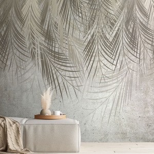 Neutral Leaf Wallpaper, Subtle Design Palm Leaf Wallpaper, Soft ...