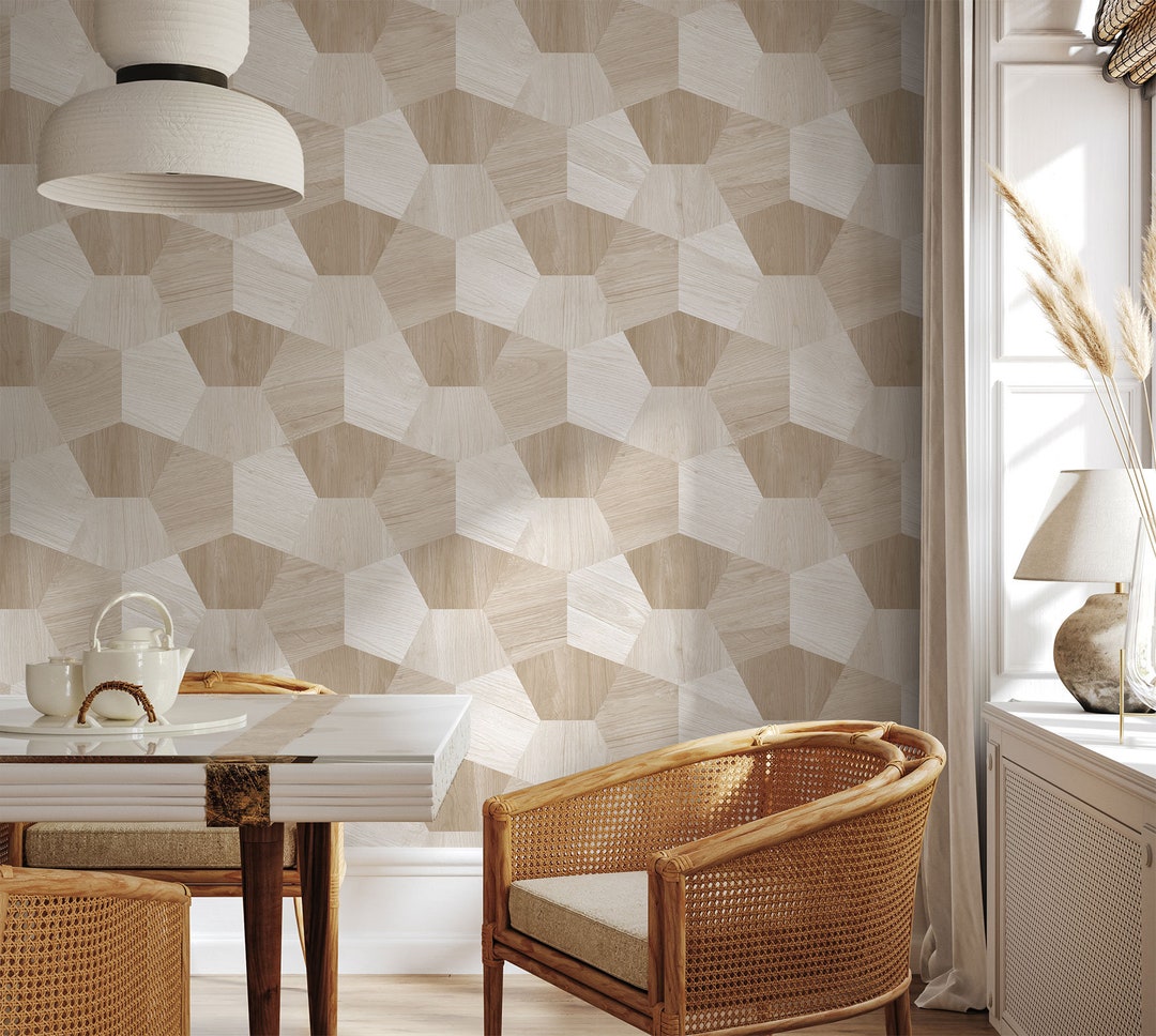 3D Look Wood Pattern Wall Mural, Geometric Design Wood Wallpaper ...