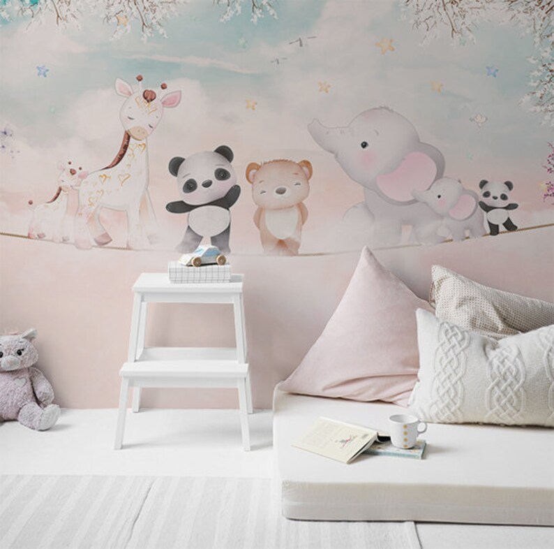 Watercolor Cute Animals Wallpaper Acrobat Animals Wall Mural - Etsy