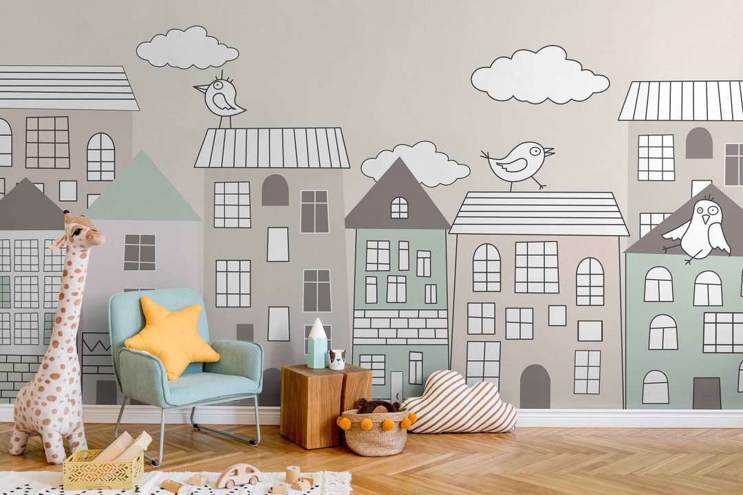 Kids Building Wallpaper, Kids Wallpaper Peel and Stick, Nursery Wall ...