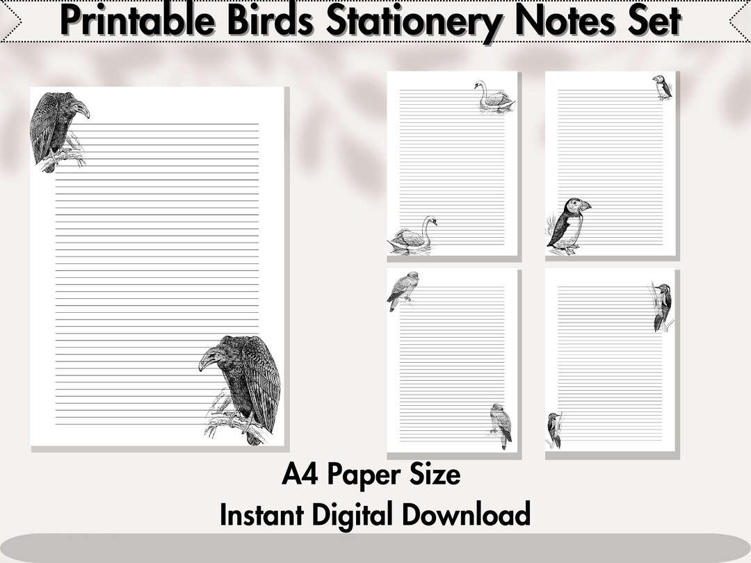 Printable Birds Stationery, Digital Download, Printable Writing Paper ...