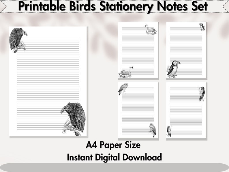 Printable Birds Stationery, Digital Download, Printable Writing Paper ...
